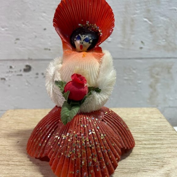 Accents | Scallop Sea Shell Lady In Red Dress Bonnet Pipe Cleaner Arms ...